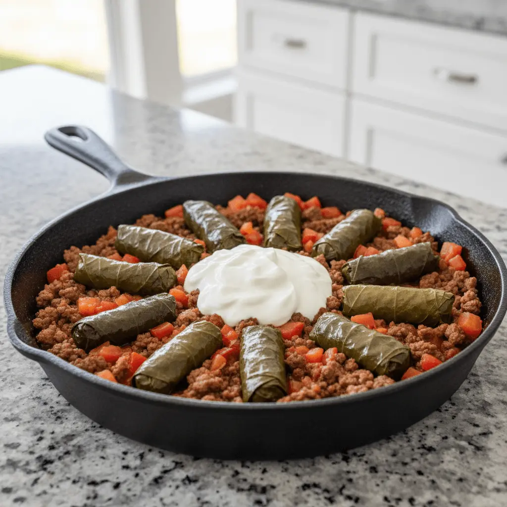Easy Dolma and Ground Beef Skillet