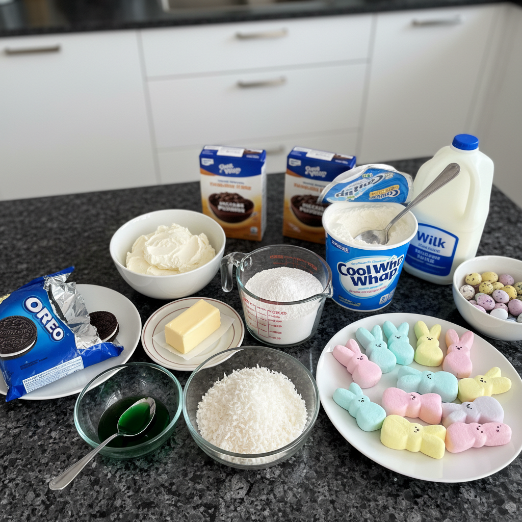 Easy Spring Dirt Cake Dessert with Peeps (No-Bake Recipe)