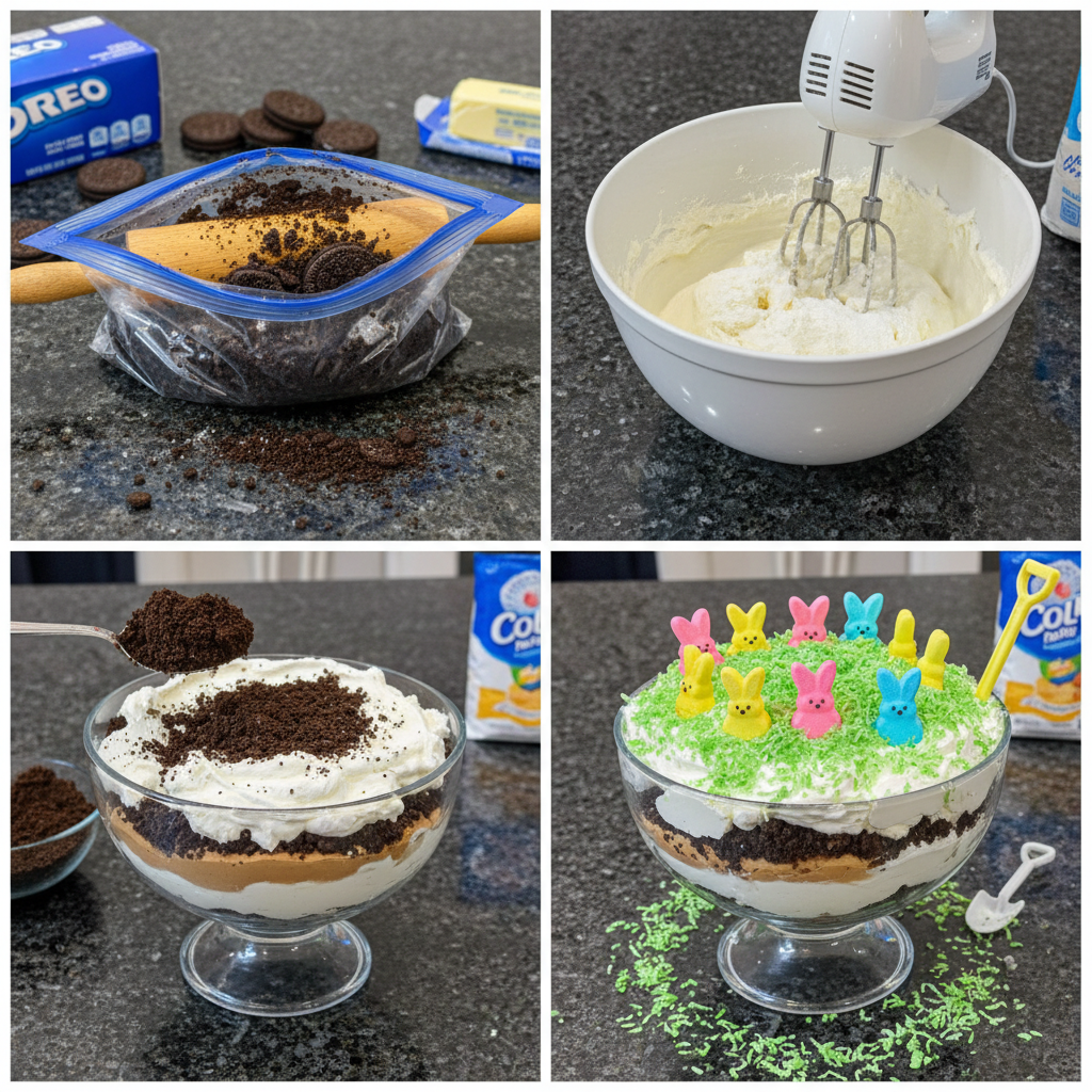 Easy Spring Dirt Cake Dessert with Peeps (No-Bake Recipe)
